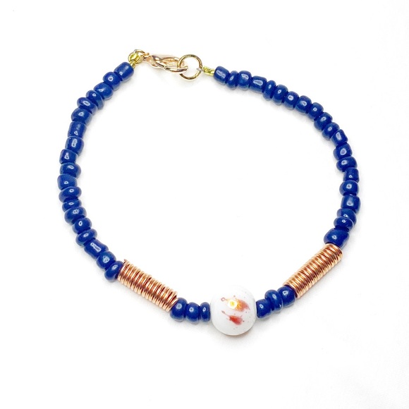ShanRiLa | Jewelry | Deep Blue Copper Splash White Glass With Copper ...